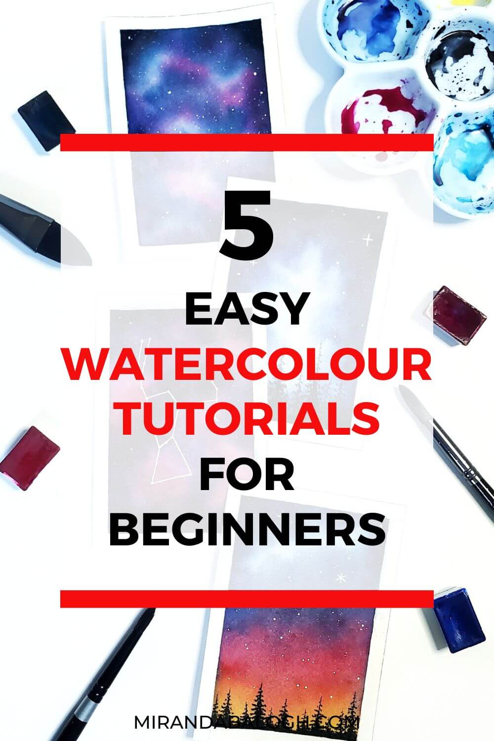 5 Easy Watercolour Tutorials For Beginners (Step By Step) | Miranda Balogh